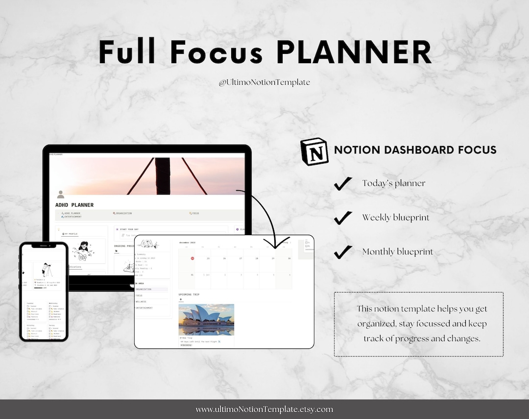 Notion Template Full Focus Planner, Notion Digital Dashboard, Month at a Glance, Project Digital ...