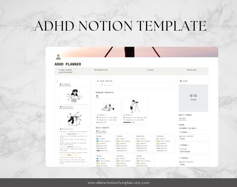 Notion Template ADHD Planner |productivity Self Care Planner Notion ...