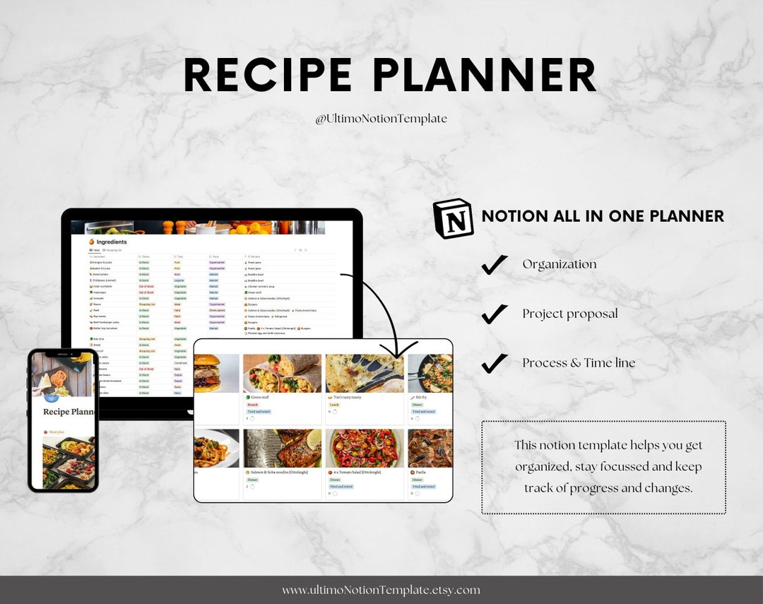 Meal Planner Notion Template | Manage Stock | Recipe Book | Kitchen ...