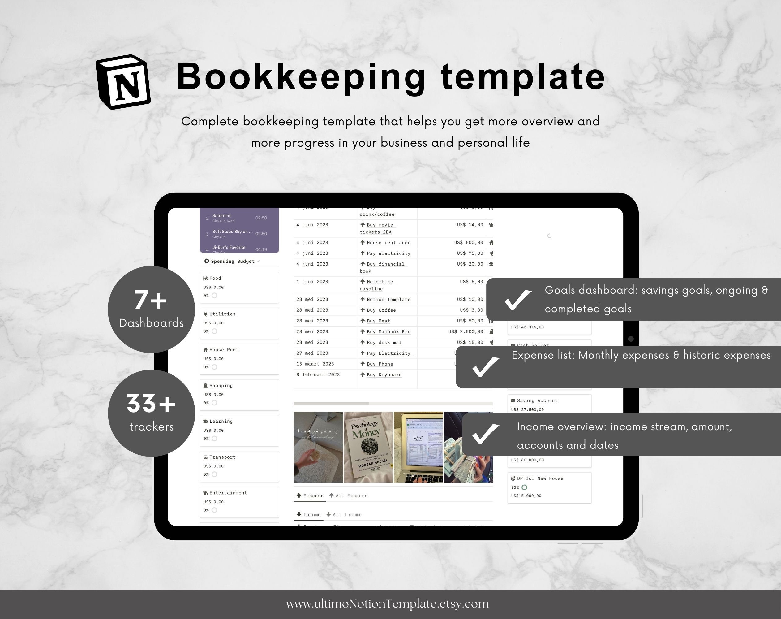 Digital Bookkeeping Notion Template - Notion Dashboard for Finances ...