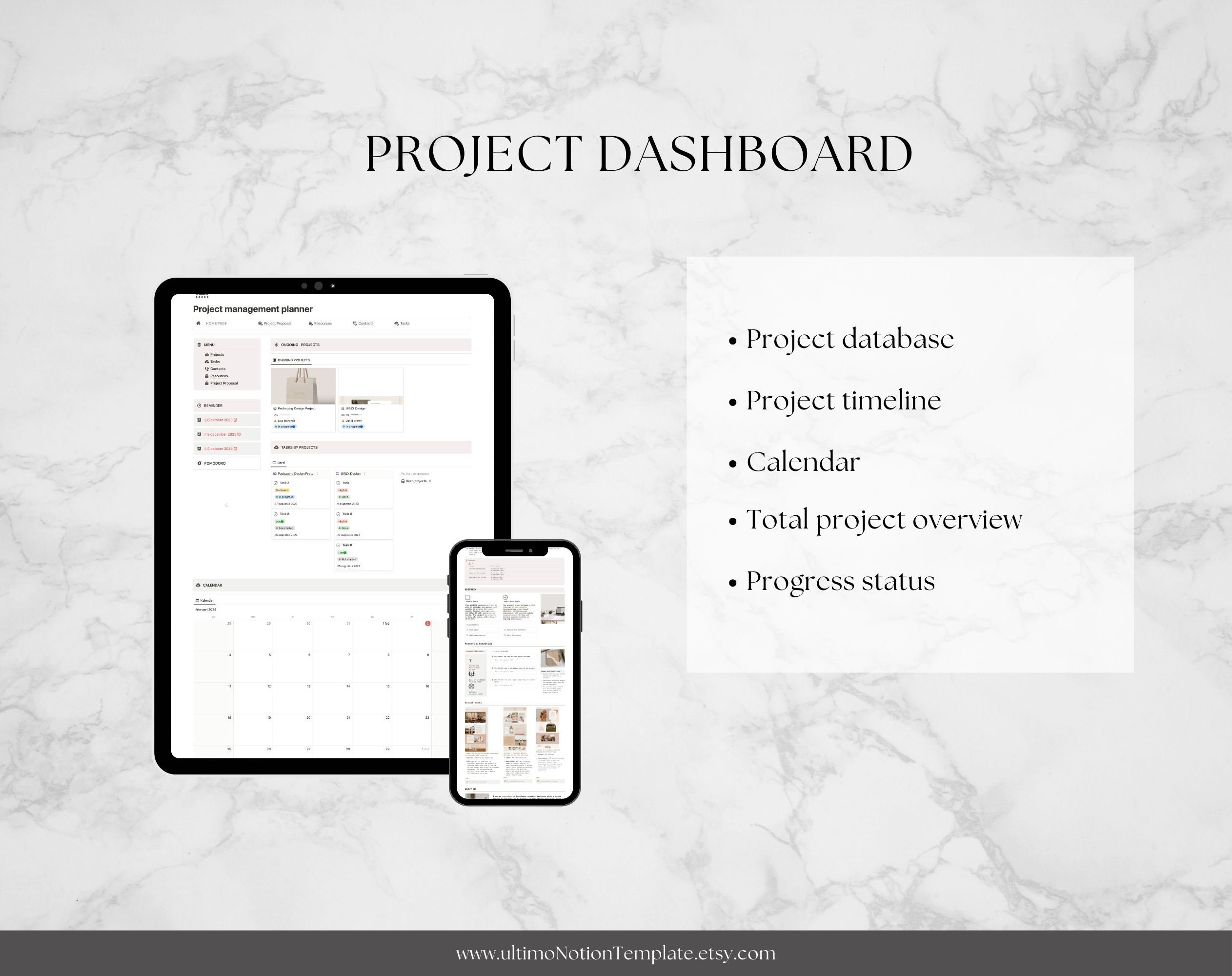 Project Management Notion Dashboard, Digital Notion Planner, Project ...