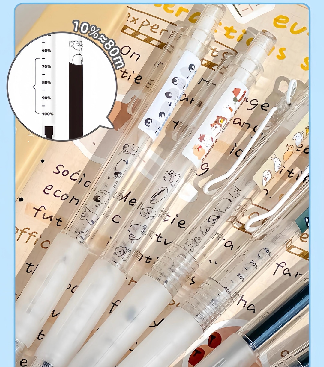 Motivational Study Pens, Cute Animal Progress Design, 0.5mm Black Ink ...