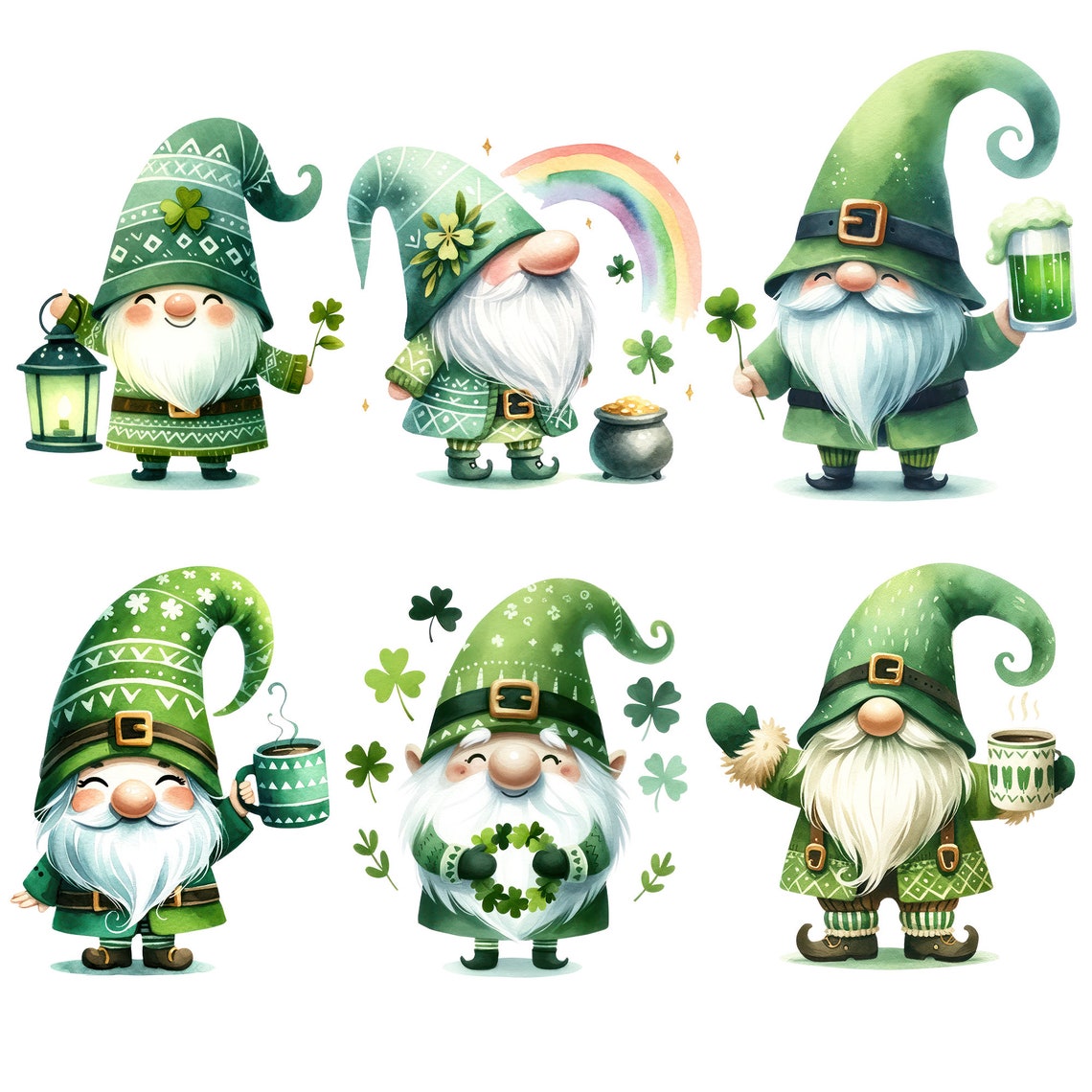 25 Watercolor St. Patricks Day Gnomes Clipart, Cute Gnomes PNG, Saint ...