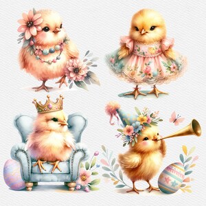 20 Watercolor Easter Chick Clipart, Cute Chick Clipart, Spring Flowers ...