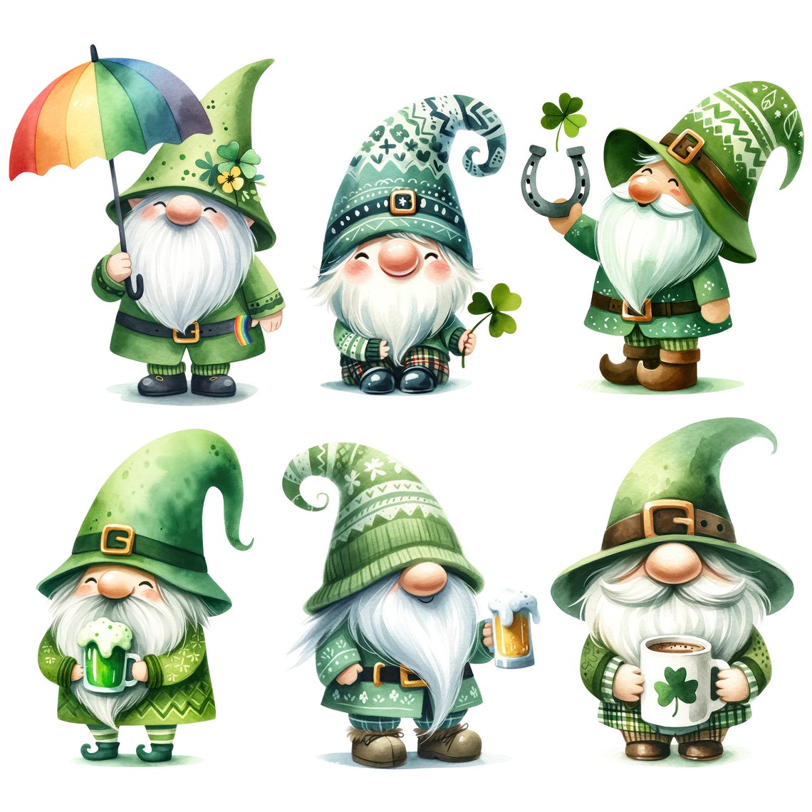 25 Watercolor St. Patricks Day Gnomes Clipart, Cute Gnomes PNG, Saint ...