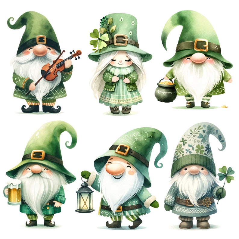 25 Watercolor St. Patrick’s Day Gnomes Clipart, Cute Gnomes PNG, Saint ...