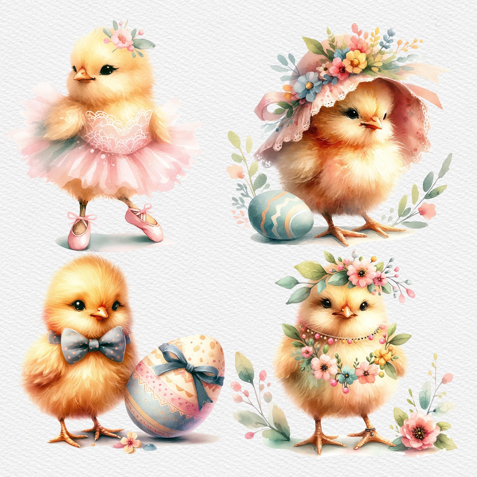 20 Watercolor Easter Chick Clipart, Cute Chick Clipart, Spring Flowers ...