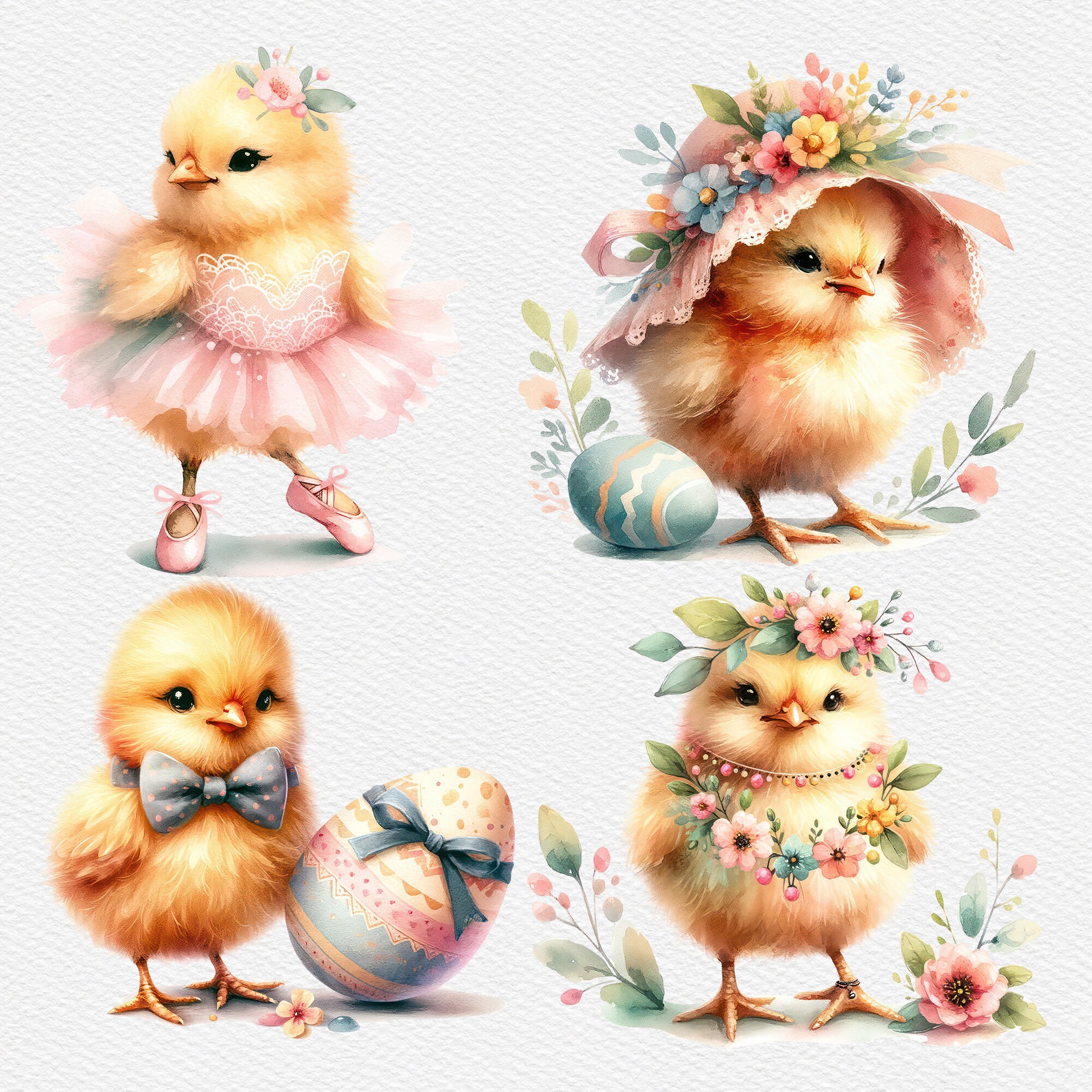 20 Watercolor Easter Chick Clipart, Cute Chick Clipart, Spring Flowers ...