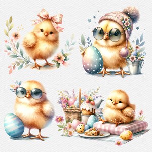 20 Watercolor Easter Chick Clipart, Cute Chick Clipart, Spring Flowers ...