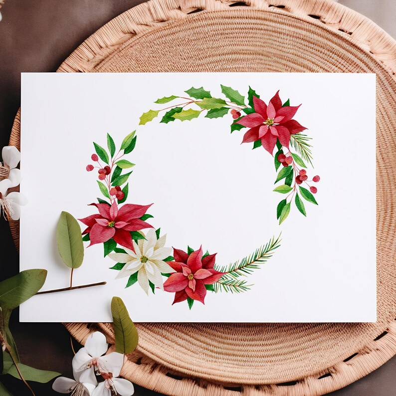 5 Elegant Watercolor Red Poinsettia Flowers Clipart, Poinsettia PNG ...