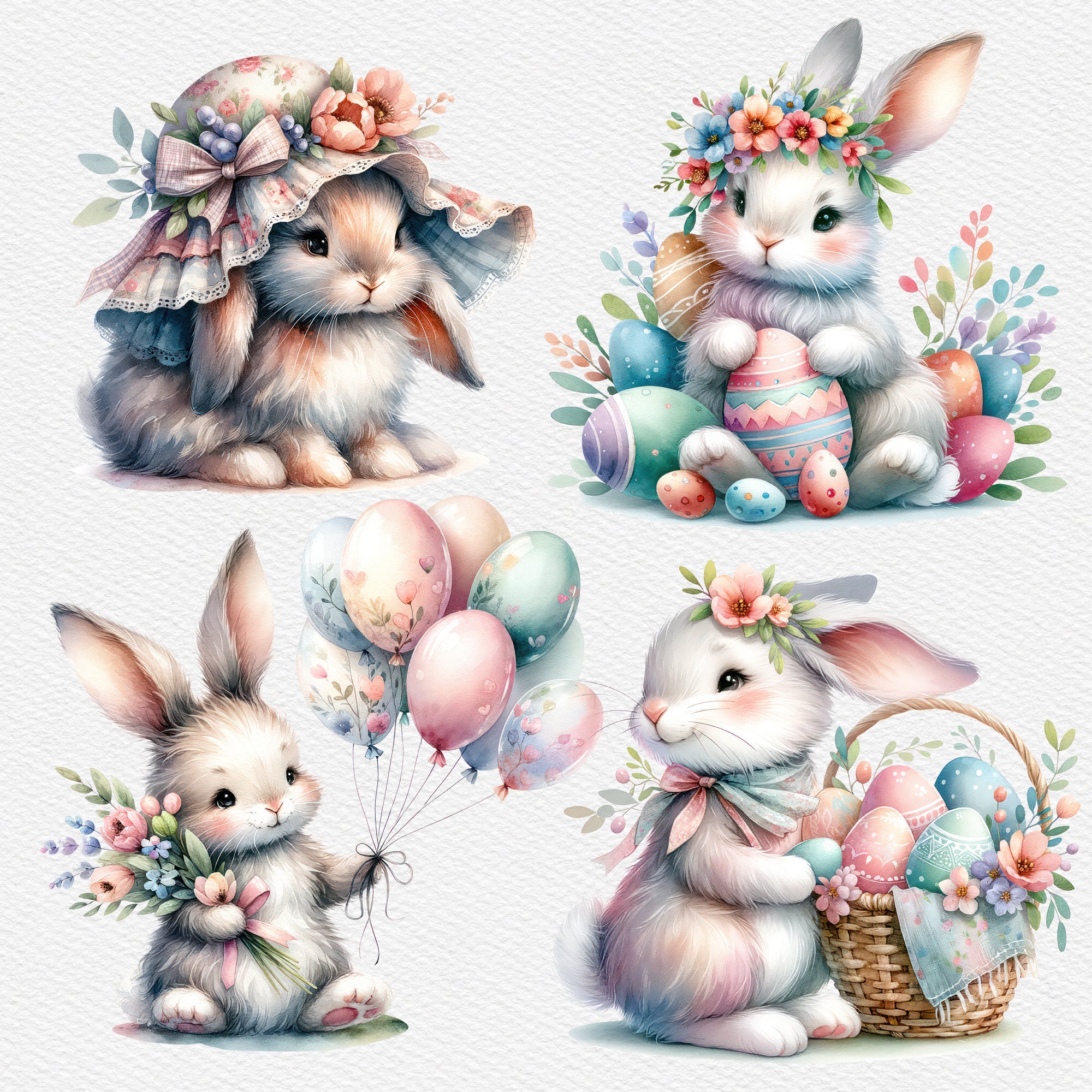 Watercolor Easter Bunny Clipart, Easter Clipart, Spring, Cute Bunnies ...
