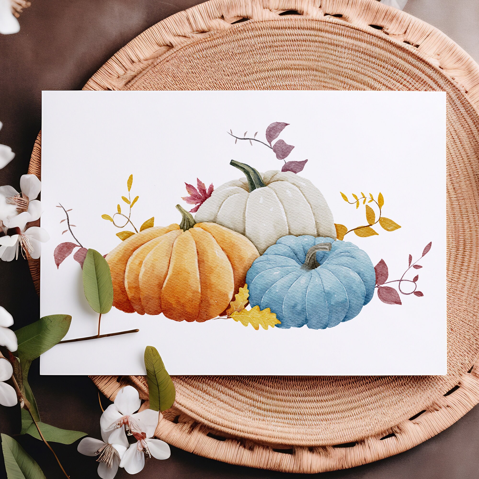 15 Watercolor Pumpkins With Autumn Leaves Clipart, Pumpkin PNG, Fall ...