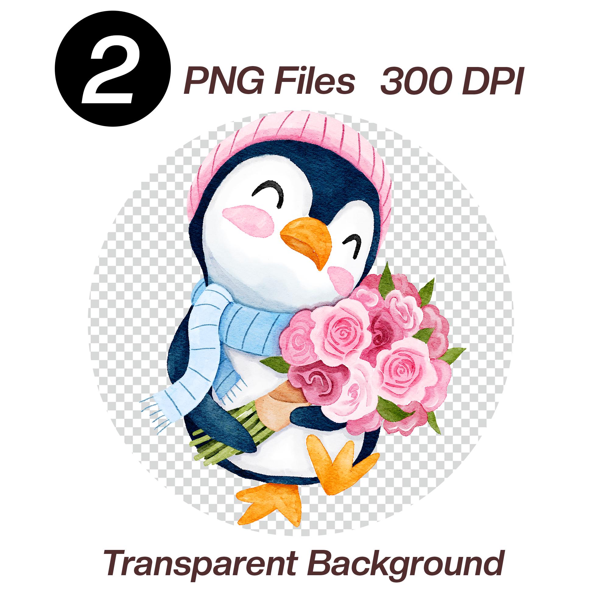 Penguin in Love, 2 Cute Watercolor Penguin Clipart, Valentine's Day PNG ...