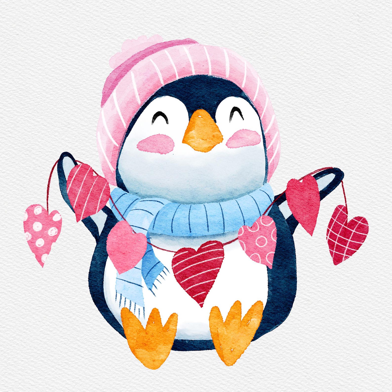 Penguin in Love, 2 Cute Watercolor Penguin Clipart, Valentine's Day PNG ...