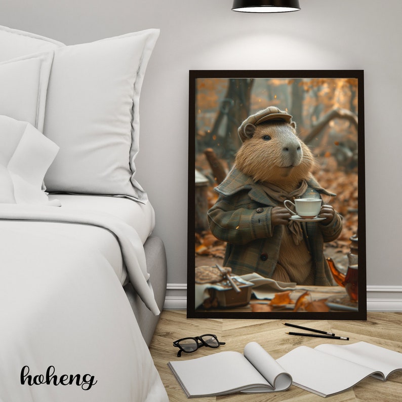 Capybara Wearing a Suit Sipping Tea in the Forest, Animal Wall Decor ...