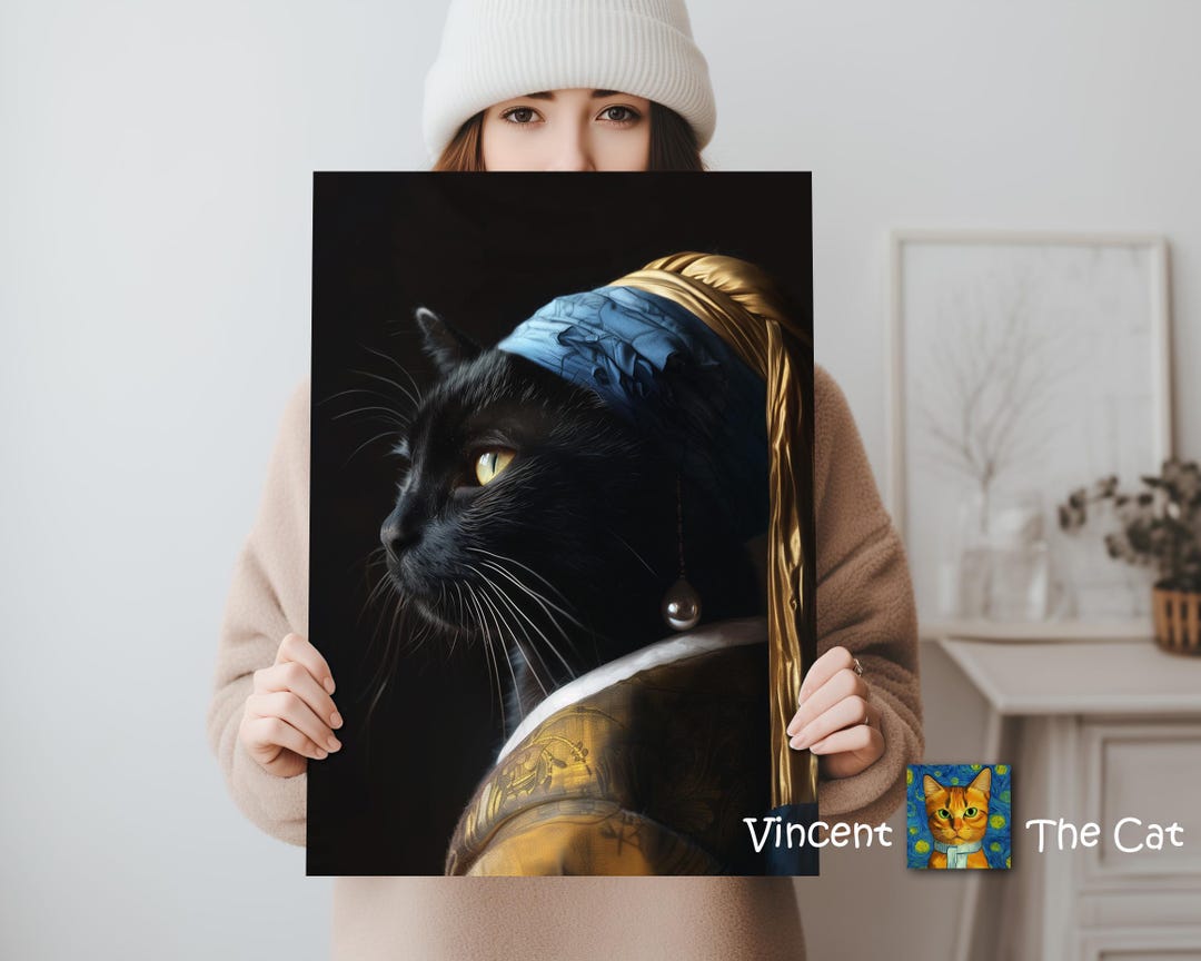 Black Cat Painting in the Style of Jan Vermeer - This Cat Painting Will ...