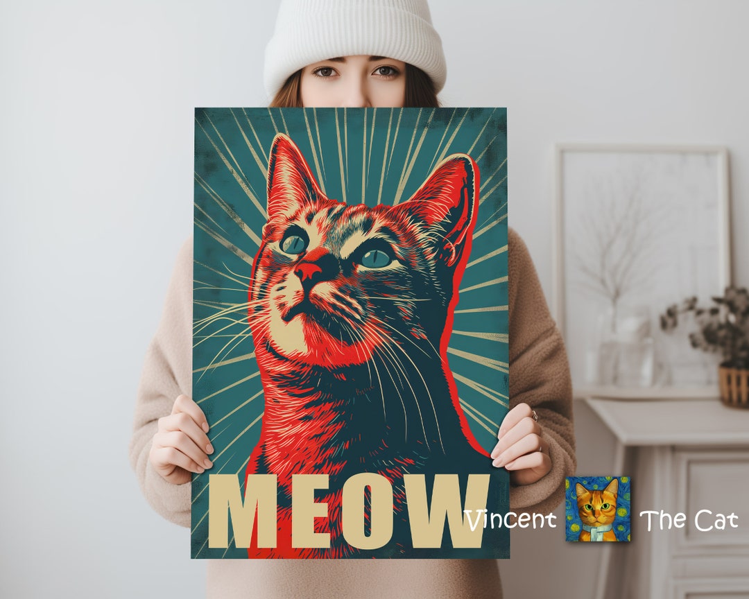 MEOW Funny Cat Art Print in the Style of the Obama Poster - A Cute Cat ...