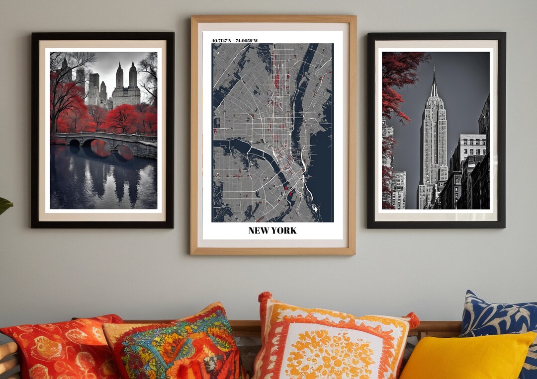 New York City Set of 3 Printable Poster Photography New York City Map ...