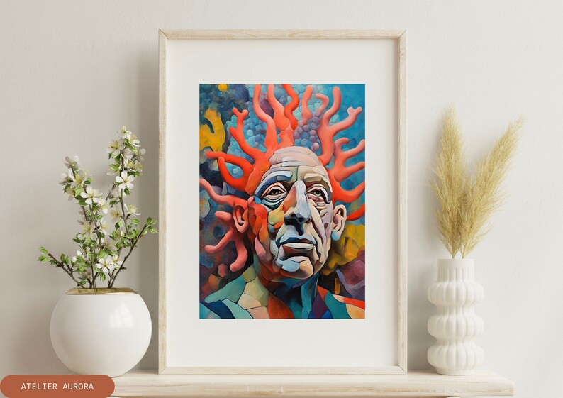 Picasso Style Coral Man Printable Poster Picasso Wall Art Coral ...