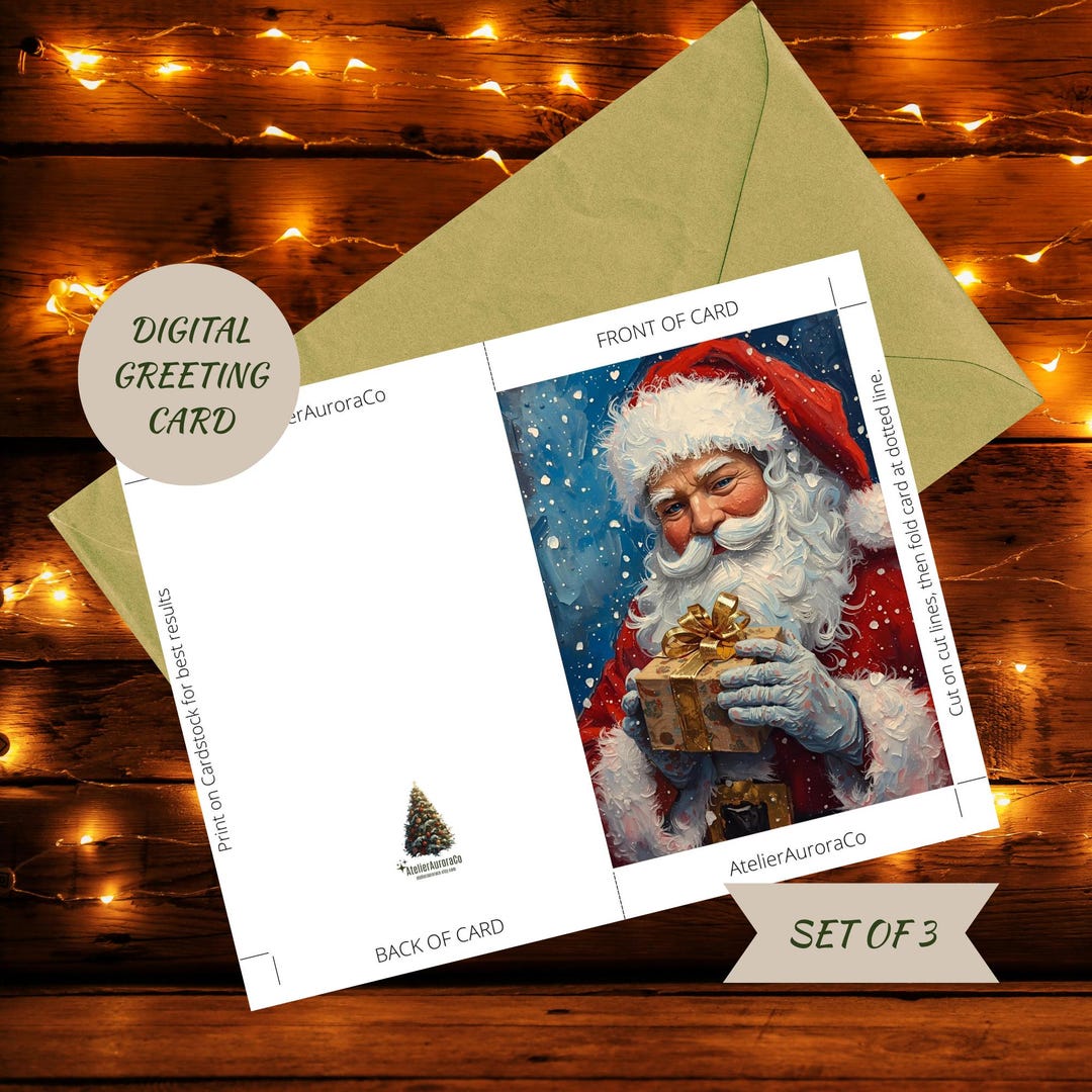 3 Christmas Cards Set: Printable Holiday Greeting Card, Digital ...