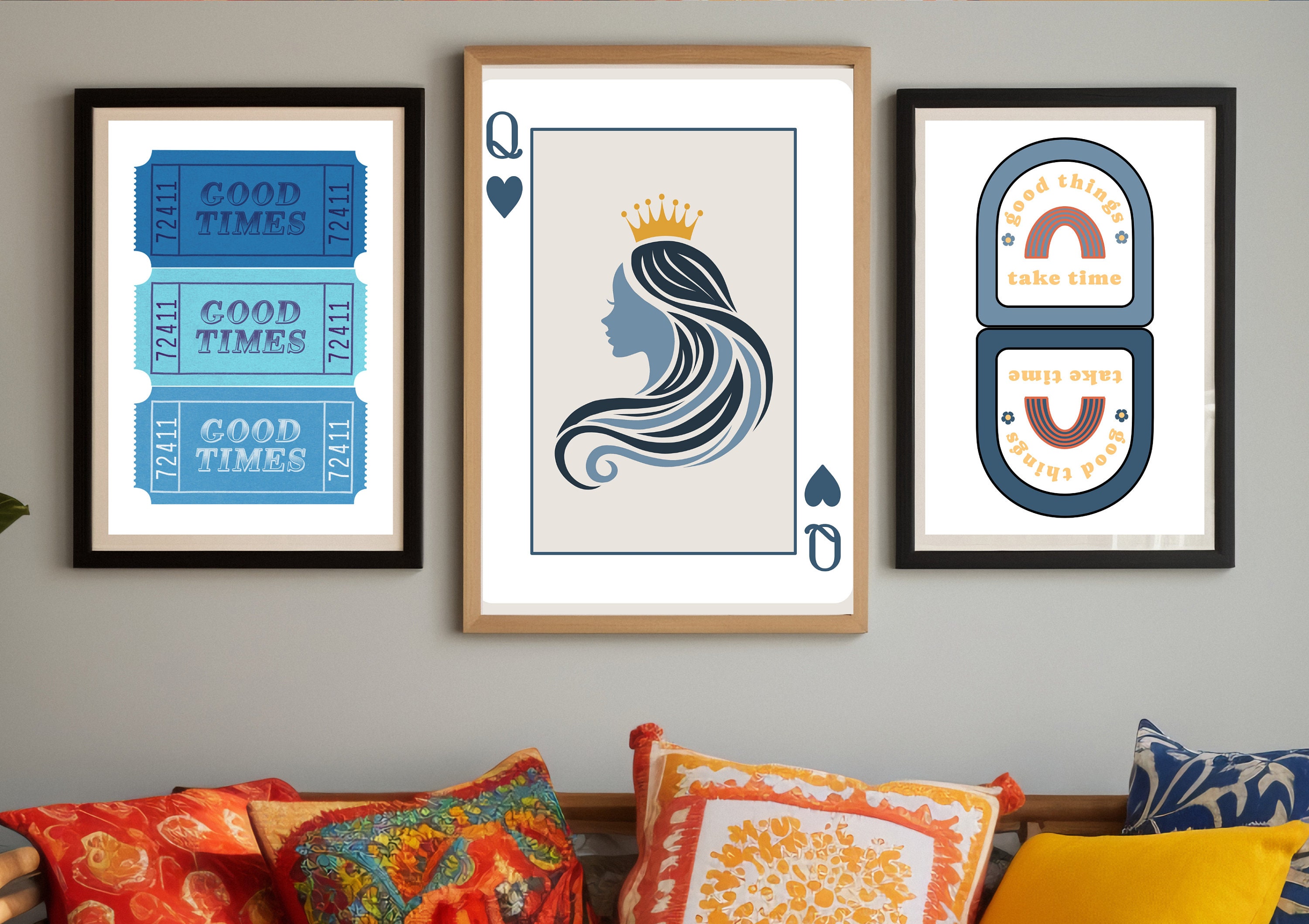 Blue Preppy Wall Art Set: Queen of Hearts, Butterfly (digital Download ...