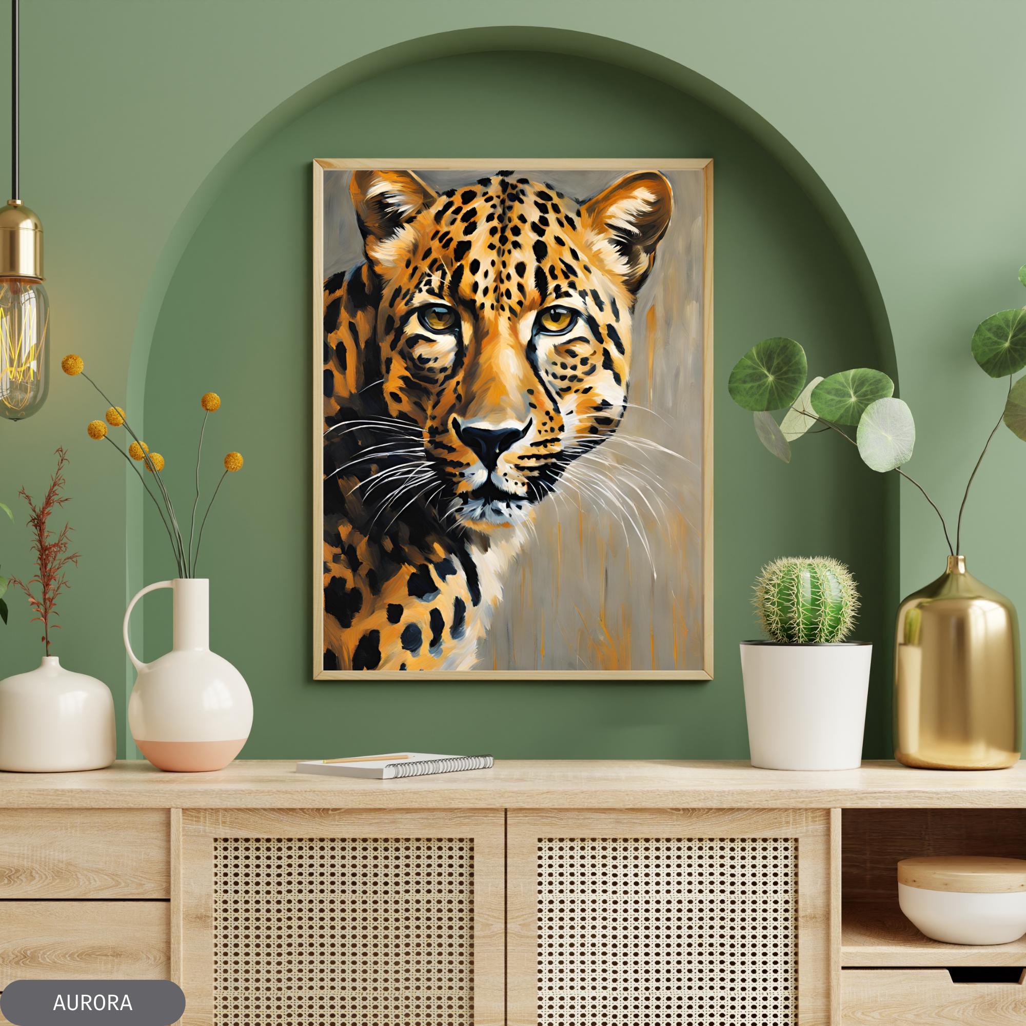 Leopard Oil Painting Wall Art, Safari-themed Decor, Animal Canvas Wall ...