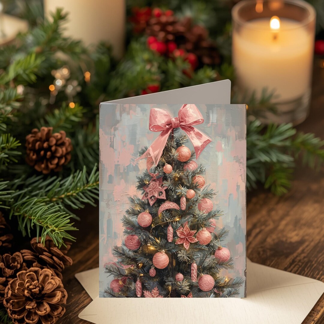 Pink Christmas Greeting 5x7 Postcard, Digital Download, Printable ...