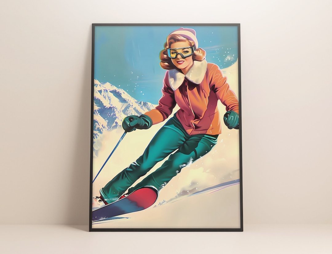 Retro Ski Woman Poster, Vintage Poster, Ski Resort Decoration, Skiing ...