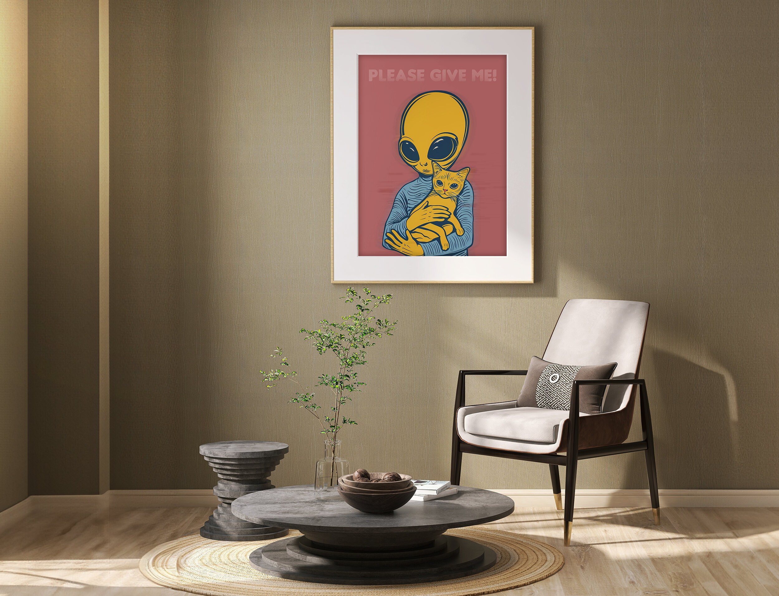 Alien and Cat Poster Style Sci-fi Art, Quirky Extraterrestrial and ...