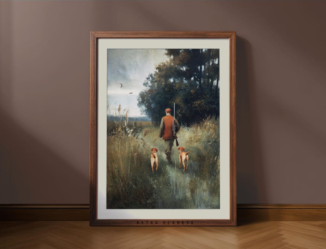Hunter With Dogs Field Scene Wall Art – Outdoor Cabin Hunting Lodge ...