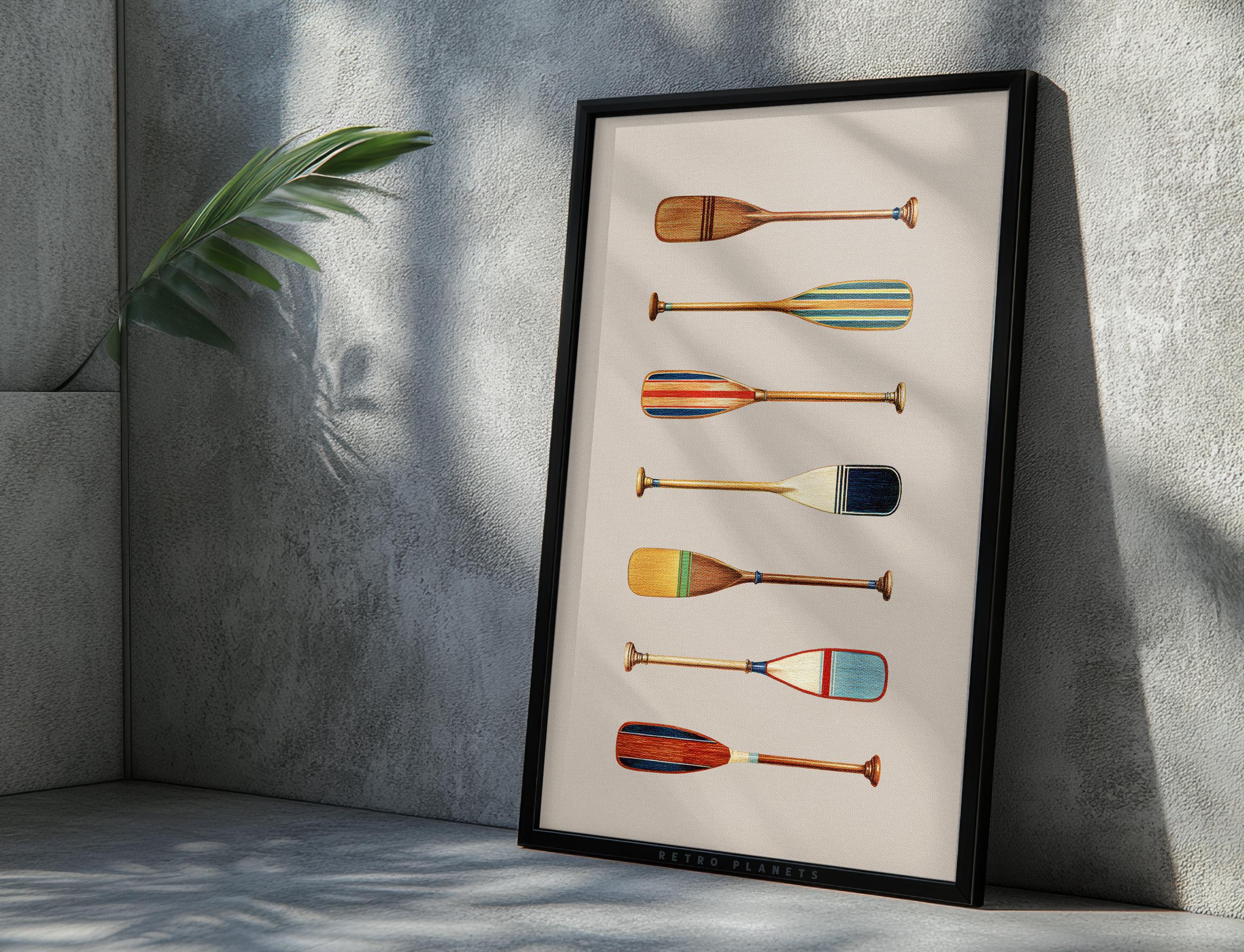 Canoe Paddle Art Print | Vintage Oars Illustration (digital Download ...