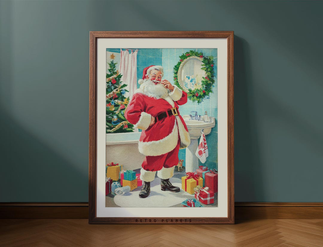 Retro Santa Toilet Wall Art – Funny Christmas Bathroom Print, Holiday ...
