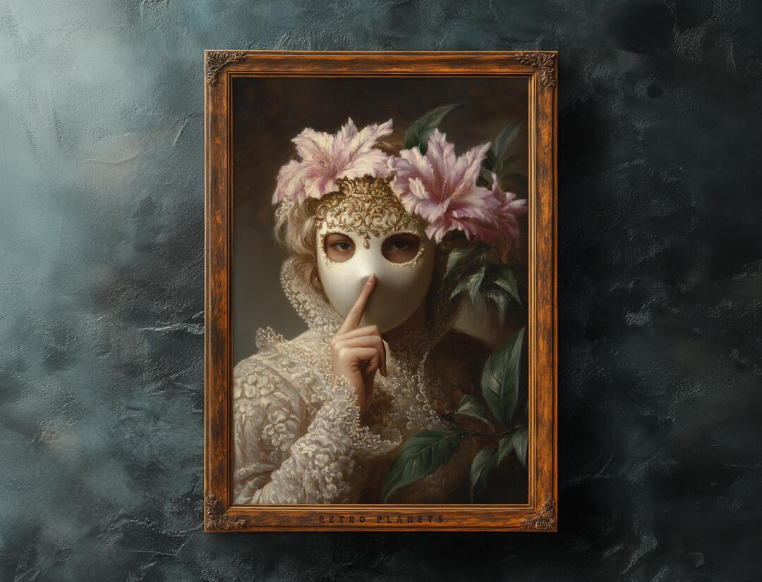 Masked Lady in Silence | Venetian Mask Wall Art | Rococo Oil Painting ...