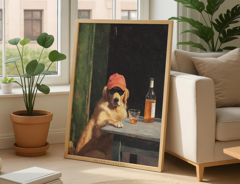 Smoking Dog Kitchen Wall Art – Retro Funny Animal Bar Decor, Dog Poster ...