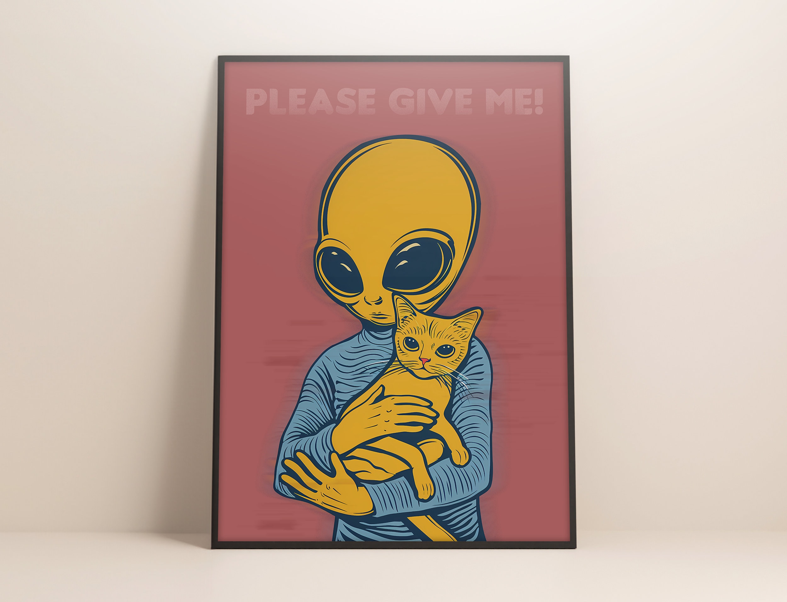 Alien and Cat Poster Style Sci-fi Art, Quirky Extraterrestrial and ...