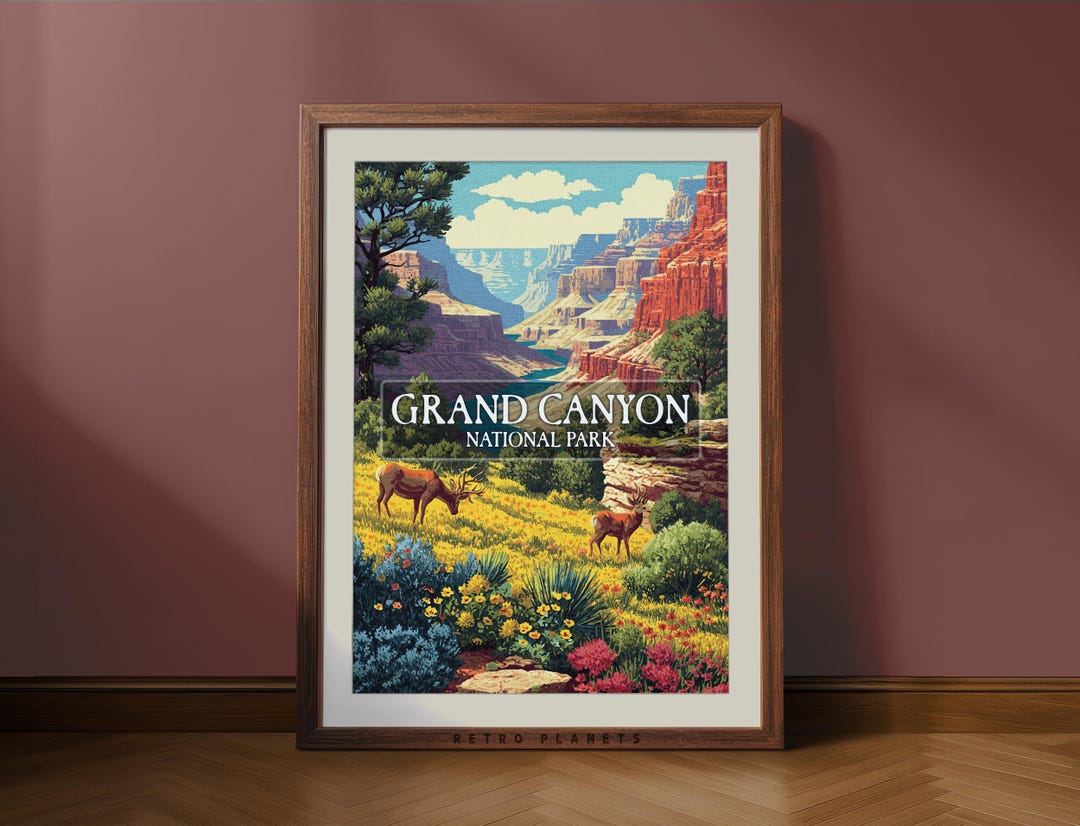 Grand Canyon Retro, Travel Poster - National Park Art Print (digital ...