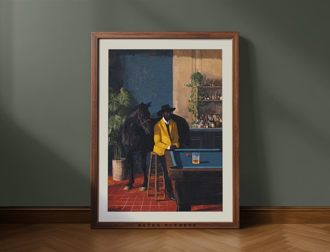 Cowboy Billiards Wall Art Print, Vintage Western Bar Scene With Horse ...