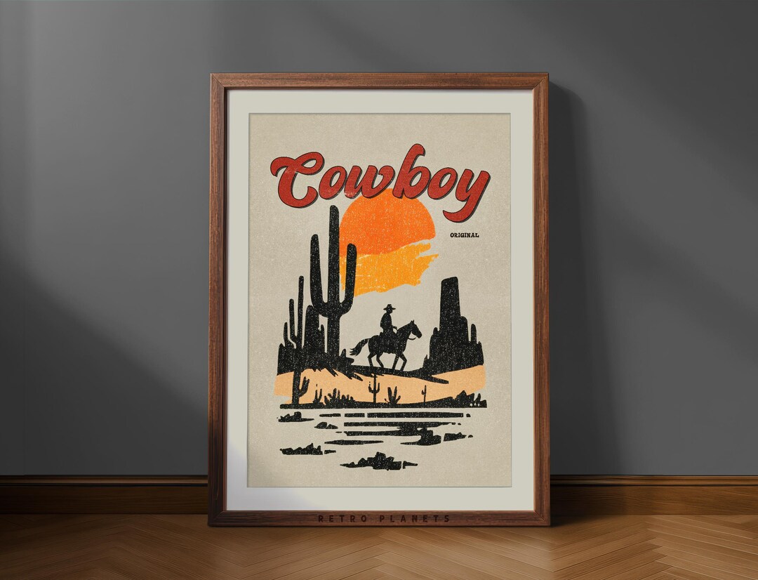 Vintage Cowboy Desert Sunset Poster: Western Rodeo Art (digital ...