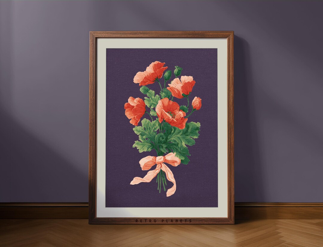 Retro Poppy Print: Vintage Floral Wall Art, Boho Decor (digital ...