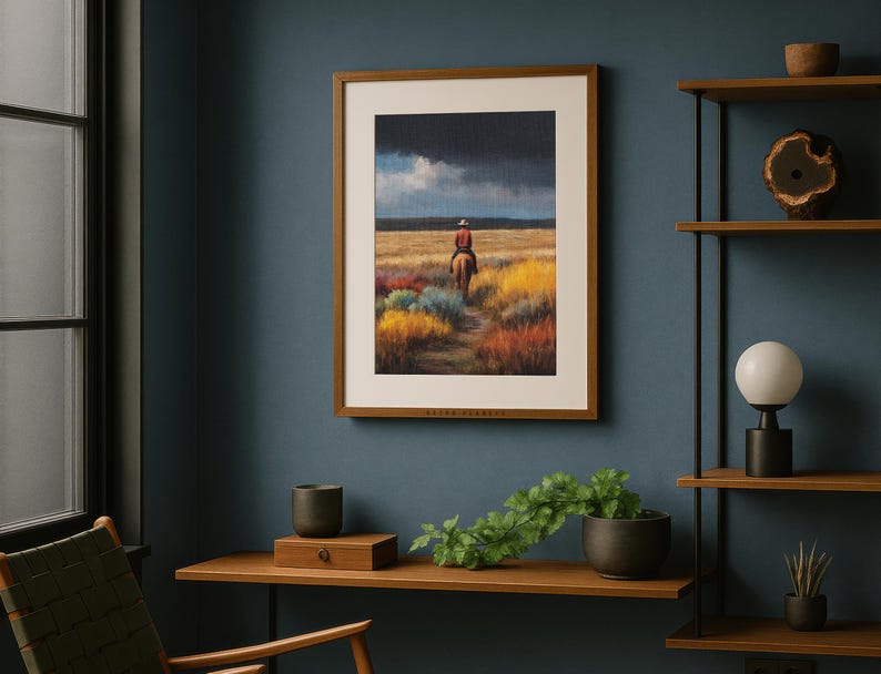 Vintage Cowboy Wall Art Print, Western Horse Rider Landscape, Rustic ...