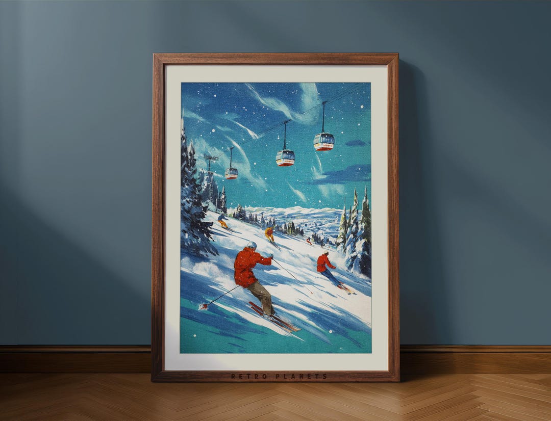Retro Skiing Print – Vintage Alpine Poster, Ski Resort Art (digital ...