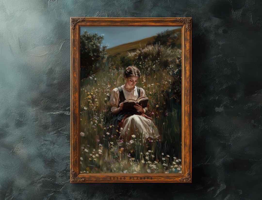 Romantic Cottagecore Girl Reading Print, Bookish Things Wall Art, Cozy ...