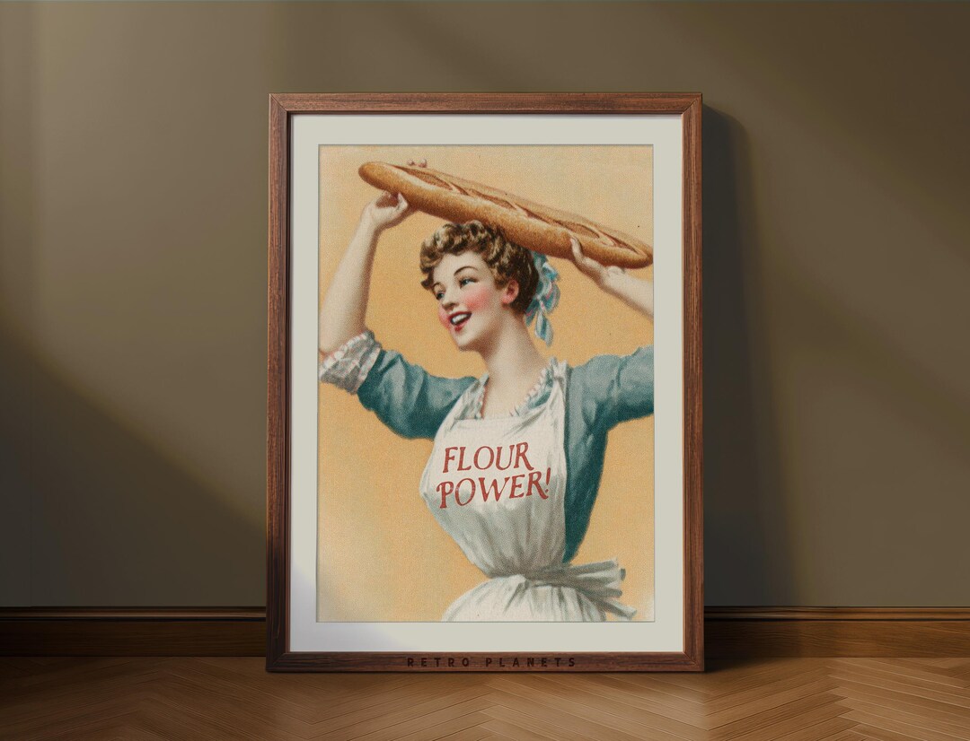 Funny Retro Kitchen Print: Flour Power, Vintage Bakery Art (digital ...
