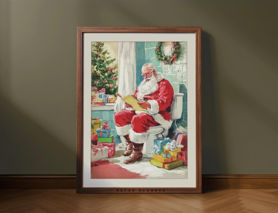 Retro Santa Toilet Wall Art – Funny Christmas Bathroom Print, Holiday ...