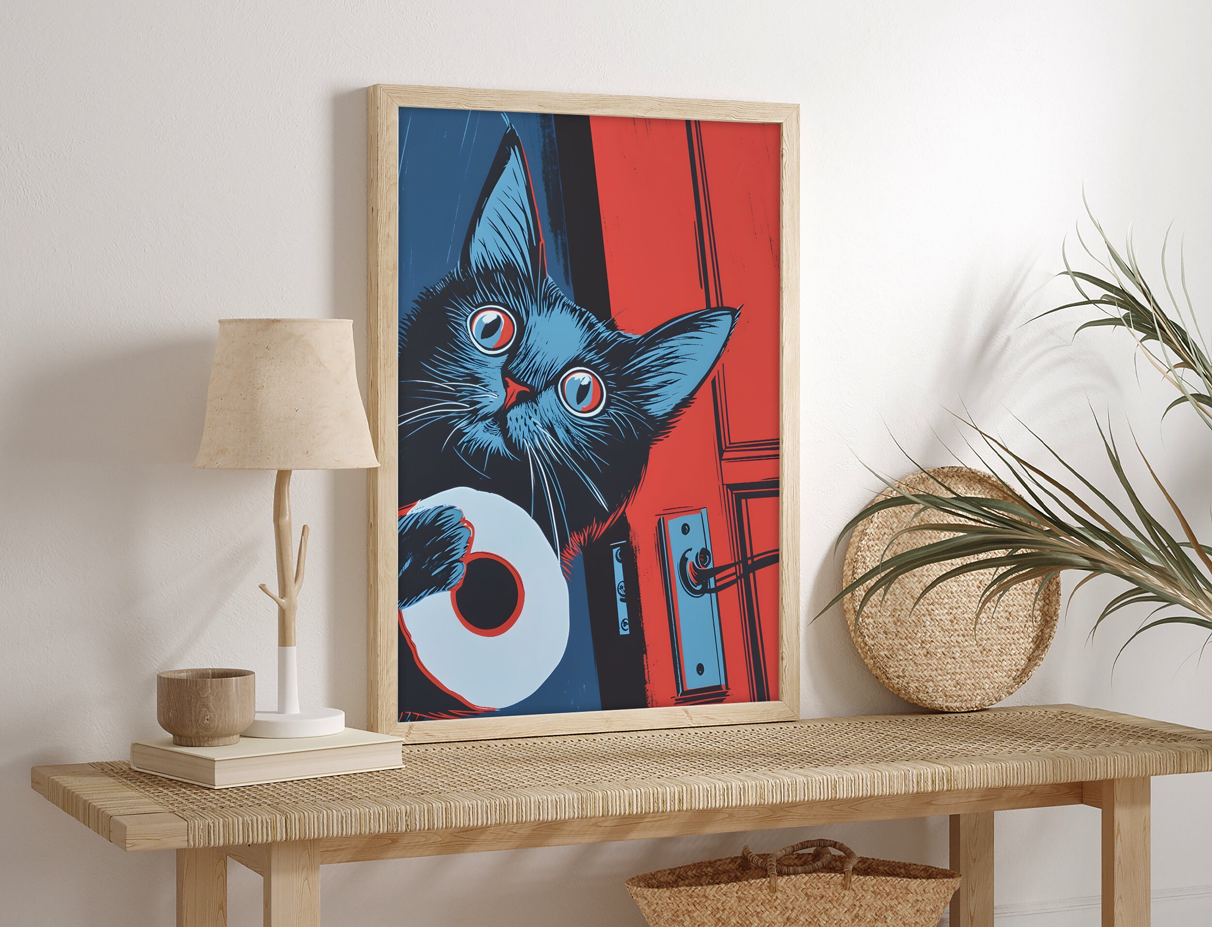 Retro Funny Bathroom Print Toilet Cat Art Poster, Toilet Art Print ...