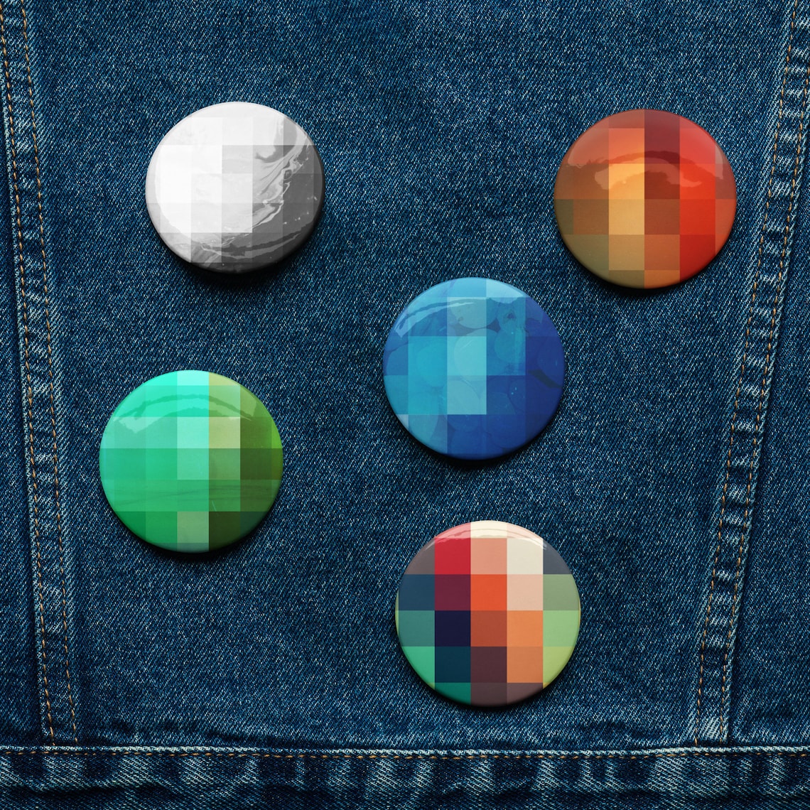 Pixel Mosaic Pins Bold large / Pinback Buttons / Pins for Backpacks ...