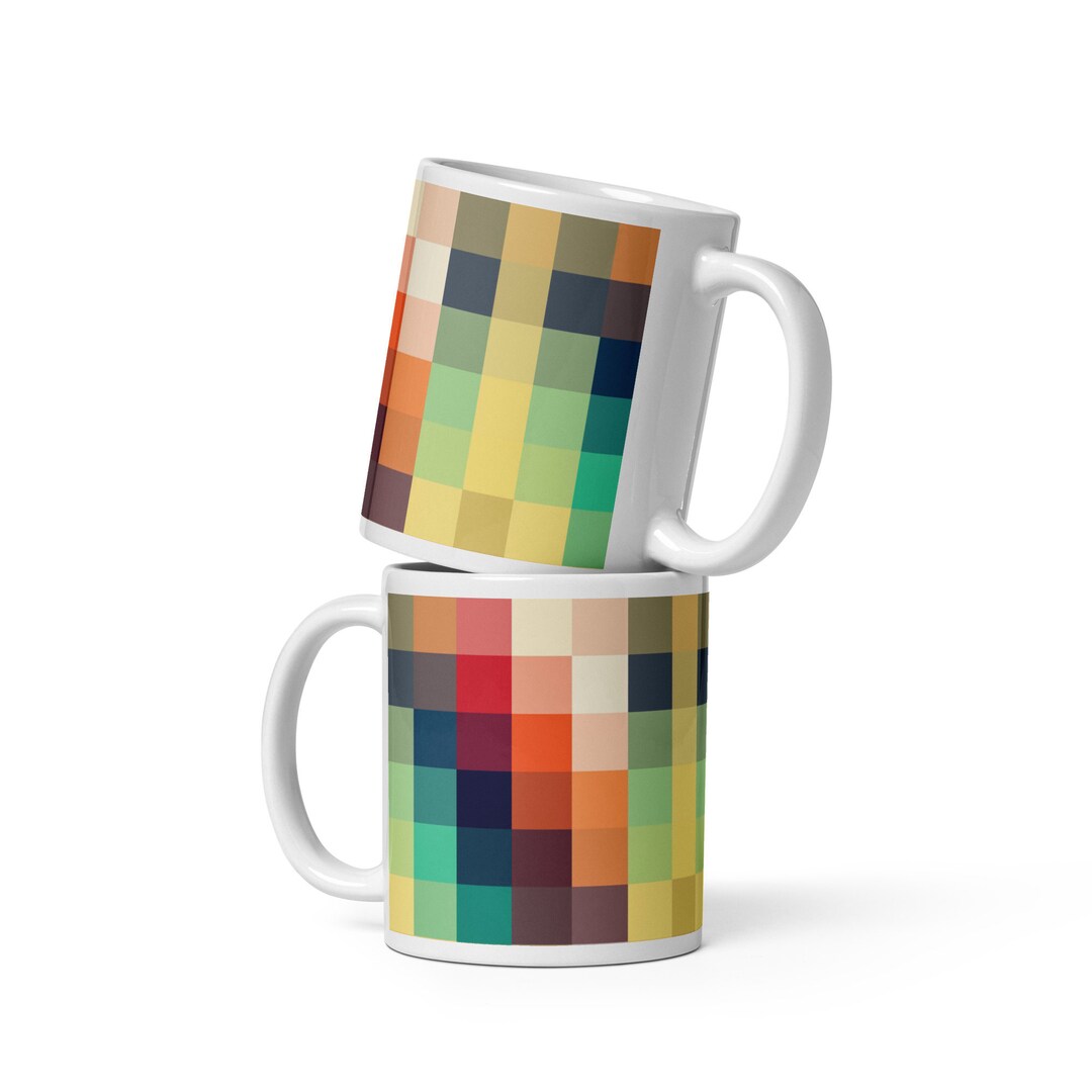 Pixel Mosaic Mug → Happy! (11 Oz) / Boho Coffee Mug / Custom Design Mug ...