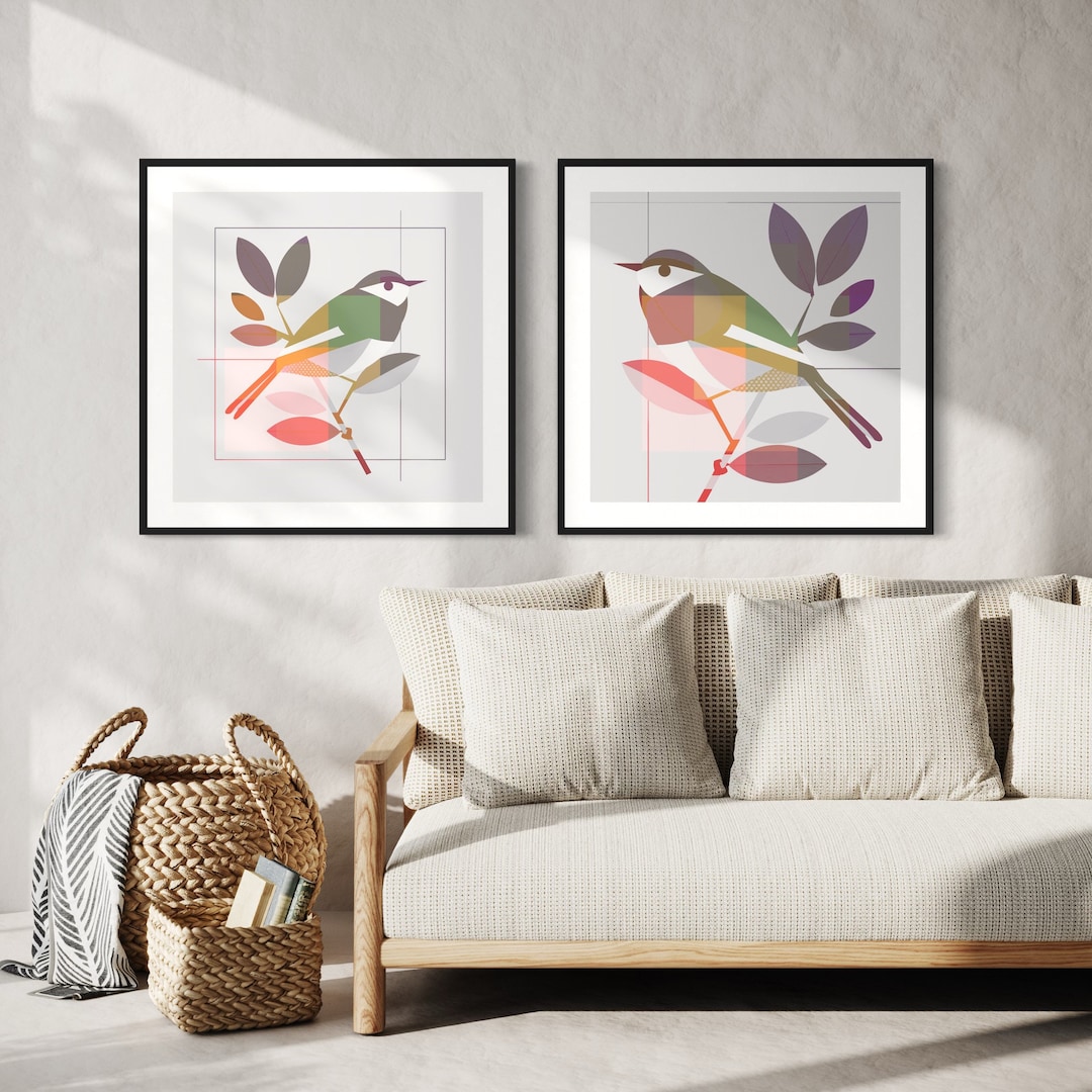 Diptych Birds Large Format Wall Art Printables Abstract Animal ...