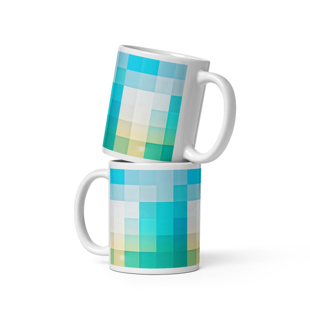 Pixel Mosaic Mug → Cyan (11 Oz) / Boho Coffee Mug / Custom Design Mug ...
