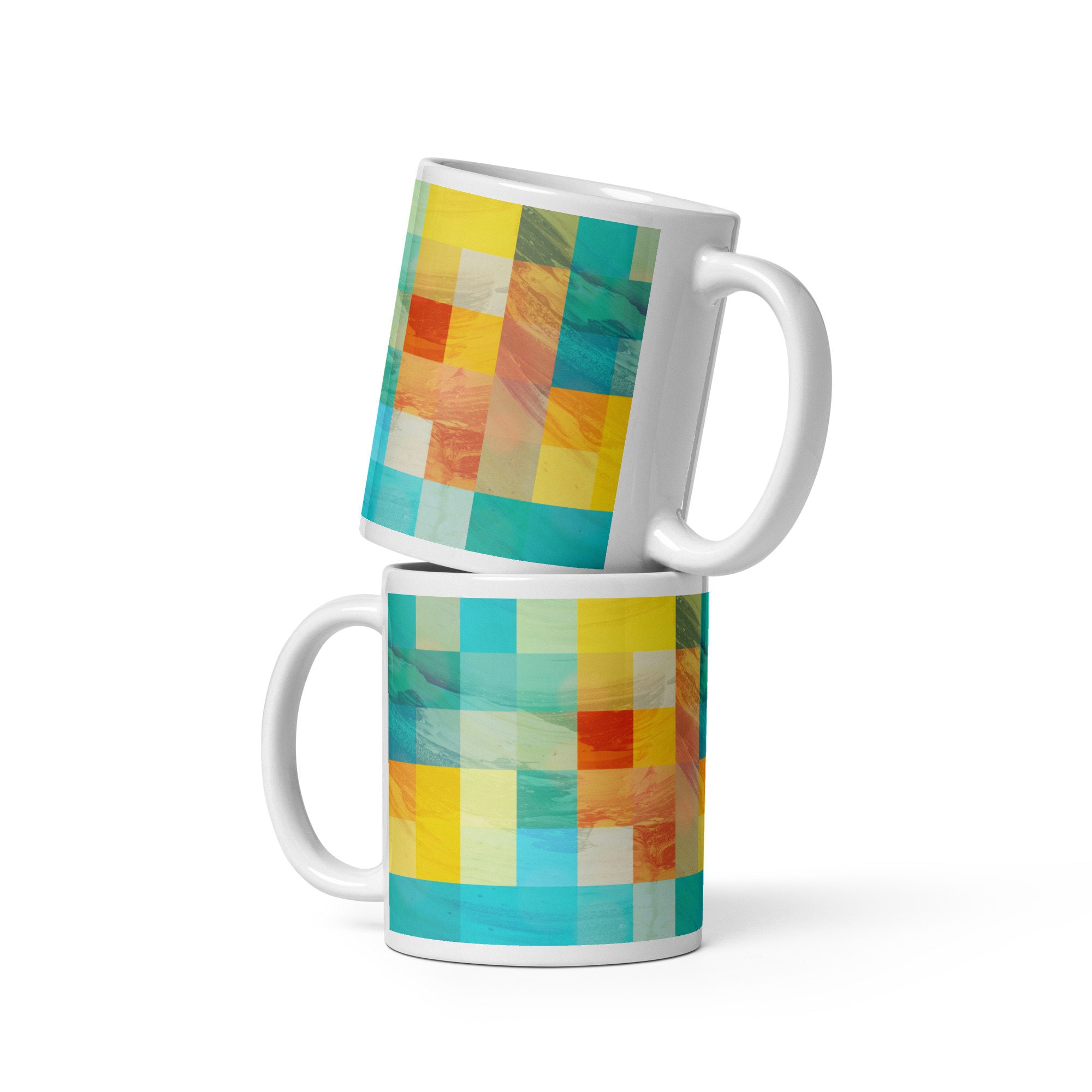 Pixel Mosaic Mug Sunshine 11 Oz / Boho Coffee Mug / Custom Design Mug ...